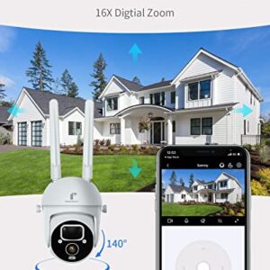 P Panoraxy 2.5K 4MP Solar Security Camera Wireless Outdoor 360°View 2.4G WiFi Home PTZ Camera, Color Night Vision Battery Powered, Motion＆Human Detect, Pan Tile, Works with Alexa & Google Assistant