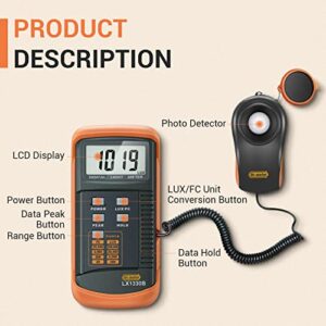 Dr.meter LX1330B Digital Illuminance Light Meter, 0-200,000 Measurement Range Lux Meter