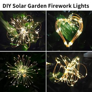 Tielreala Solar Firework Lights 4 Pack 480 LED Fireworks Solar Lights Outdoor with Remote,8 Lighting Modes DIY Solar Garden Lights for Garden Pathway Yard Decor Christmas (Warm White)