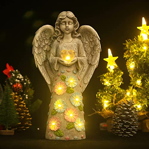 TOMBABY Solar Angel Figurine Garden Outdoor Statue, Polyresin Angel Art for Patio Lawn Yard Porch Gift Holiday Decoration