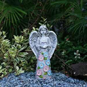 TOMBABY Solar Angel Figurine Garden Outdoor Statue, Polyresin Angel Art for Patio Lawn Yard Porch Gift Holiday Decoration