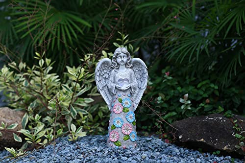 TOMBABY Solar Angel Figurine Garden Outdoor Statue, Polyresin Angel Art for Patio Lawn Yard Porch Gift Holiday Decoration