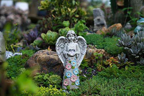 TOMBABY Solar Angel Figurine Garden Outdoor Statue, Polyresin Angel Art for Patio Lawn Yard Porch Gift Holiday Decoration