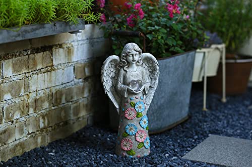 TOMBABY Solar Angel Figurine Garden Outdoor Statue, Polyresin Angel Art for Patio Lawn Yard Porch Gift Holiday Decoration