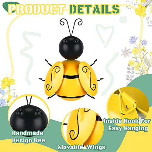 Moxweyeni 6 Pack Metal Bumble Bee Wall Art Sculptures Garden Decorations, 3D Iron Hanging Bee Wall Decor for Indoor Outdoor Home Garden Yard Lawn Yard Lawn Fence Decoration