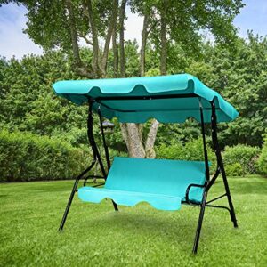 Tangkula 3 Person Porch Swing, Patio Swing with Soft Cushion & Powder-Coated Steel Frame, Outdoor Swing with Canopy for Porch, Backyard, Garden, Balcony (Turquoise)