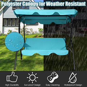 Tangkula 3 Person Porch Swing, Patio Swing with Soft Cushion & Powder-Coated Steel Frame, Outdoor Swing with Canopy for Porch, Backyard, Garden, Balcony (Turquoise)