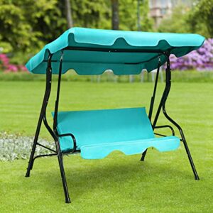 Tangkula 3 Person Porch Swing, Patio Swing with Soft Cushion & Powder-Coated Steel Frame, Outdoor Swing with Canopy for Porch, Backyard, Garden, Balcony (Turquoise)