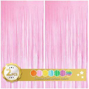 beishida 2 pack pink tinsel foil fringe curtains light macaron metallic curtain photo backdrop for wedding party birthday stage bridal shower decor(3.28 ft x 6.56 ft)