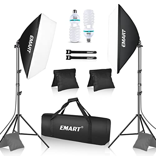 EMART Softbox Lighting Kit with Sandbag, 20"x28" Soft Box Lights Photography Accessories with 2x105W E27 5500K Bulbs, Professional Camera Light Kit for Studio Video Recording, Filming, Podcast