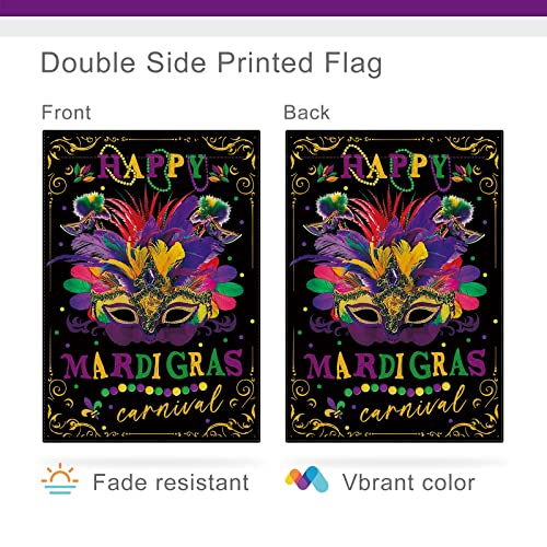 CMEGKE Mardi Gras Masquerade Feather Mask Garden Flag, Happy Mardi Gras Flags, Masquerade Mask Holiday Party Yard Outdoor Decor Vertical Double Sided Burlap Carnival Celebration Classic Holiday Party Farmhouse Yard Home Outside Decor 12.5 x 18 In