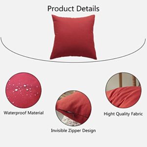 Outdoor Throw Pillow Covers 18x18 - Waterproof Pillows for Couch Set of 2 Decorative Cushion Pillowcases Accent Rustic Solid Patio Furniture Sofa Soft, Living Room, Bedding, Bed Farmhouse Red