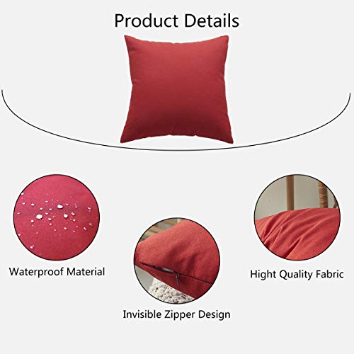 Outdoor Throw Pillow Covers 18x18 - Waterproof Pillows for Couch Set of 2 Decorative Cushion Pillowcases Accent Rustic Solid Patio Furniture Sofa Soft, Living Room, Bedding, Bed Farmhouse Red