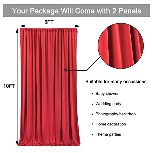 10 ft x 10 ft Wrinkle Free Red Backdrop Curtain Panels, Polyester Photography Backdrop Drapes, Wedding Party Home Decoration Supplies