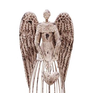 Linfevisi Garden Angel Statue Decor Rustic Metal Angel Sculpture Garden Yard Art Heavenly Home Decor Antiqued Accent Housewarming Garden Gift (Heart)