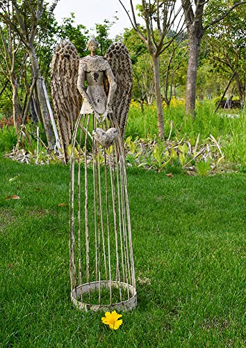 Linfevisi Garden Angel Statue Decor Rustic Metal Angel Sculpture Garden Yard Art Heavenly Home Decor Antiqued Accent Housewarming Garden Gift (Heart)