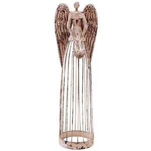 Linfevisi Garden Angel Statue Decor Rustic Metal Angel Sculpture Garden Yard Art Heavenly Home Decor Antiqued Accent Housewarming Garden Gift (Heart)