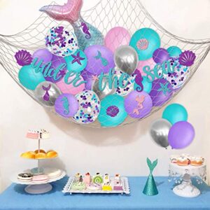 under the sea mermaid party balloons banner net backdrop kit girls birthday backyard fence decoration mermaid tail ocean theme scene photography background ideas supplies