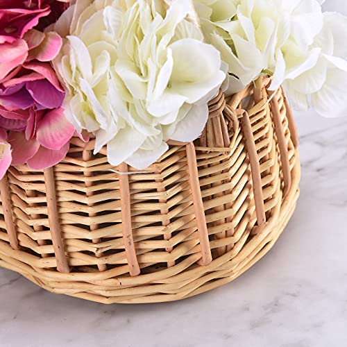 Wicker Rattan Flower Basket, Wedding Flower Girl Baskets, Willow Handwoven Basket with Handles and Plastic Insert, Woven Eggs Candy Basket for Garden Decor, Pink, L (210209HT07-4-10031-1949296911)