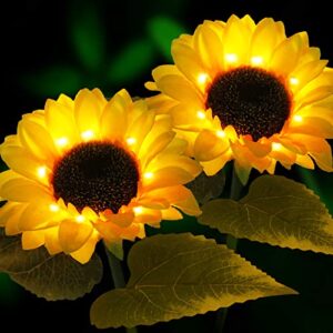 helesin solar sunflower lights, outdoor sunflower solar garden decor yard stake, led solar lights outdoor decorative for patio lawn garden yard pathway decoration