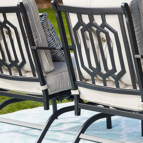 Top Space Patio Bistro Set Conversation Set Outdoor Metal Furniture Rocking Motion Chairs with Cushions and Square Coffee Table for Garden Balcony Lawn (3PCS, White)