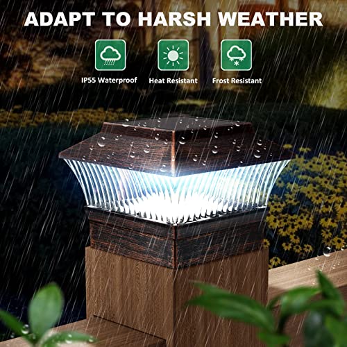 Solar Post Lights Outdoor LED Deck Fence Patio Cap Lights Garden Decoration Lighting for 3.5x3.5 4x4 5x5 6x6 Wood Post 4 Pack Bronze