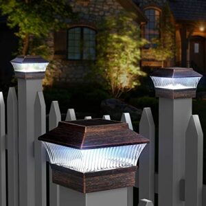 Solar Post Lights Outdoor LED Deck Fence Patio Cap Lights Garden Decoration Lighting for 3.5x3.5 4x4 5x5 6x6 Wood Post 4 Pack Bronze