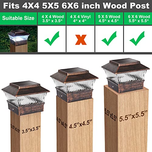 Solar Post Lights Outdoor LED Deck Fence Patio Cap Lights Garden Decoration Lighting for 3.5x3.5 4x4 5x5 6x6 Wood Post 4 Pack Bronze