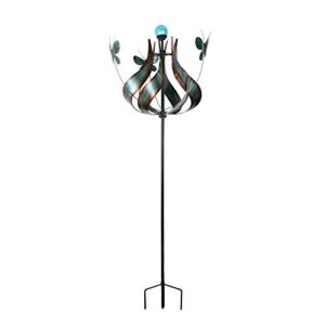 Teamson Home Tulip Kinetic Metal Weather Resistant 360 Degrees Swivel Windmill Wind Spinner for Outdoor Patio Garden Backyard Decking Décor, 70 inch Height, Copper