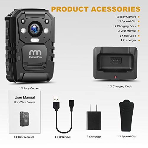 CammPro I826 1440P HD Police Body Camera,64G Memory,Waterproof Body Worn Camera,Premium Portable Body Camera with Audio Recording Wearable,Night Vision,GPS for Law Enforcement (I826 Pro 64G)