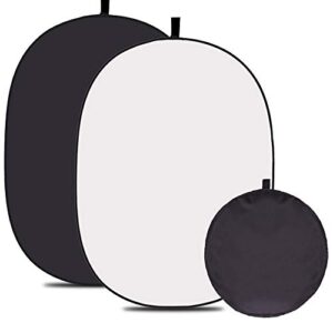 5x3.3 ft (1.5mx1m) 2 in 1 cotton muslin black white collapsible reflector backgrounds portable collapsible reversible photography backdrop with carrying bag