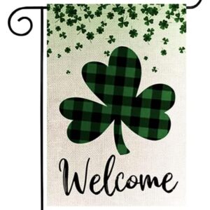 St Patrick's Day Garden Flag Shamrock Clover Welcome Double-Sided 3Ply 12.5 x 18 Inch Happy Saint Patty's Day Irish Small Mini Flag Outdoor Decoration (B)