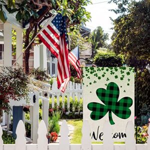 St Patrick's Day Garden Flag Shamrock Clover Welcome Double-Sided 3Ply 12.5 x 18 Inch Happy Saint Patty's Day Irish Small Mini Flag Outdoor Decoration (B)