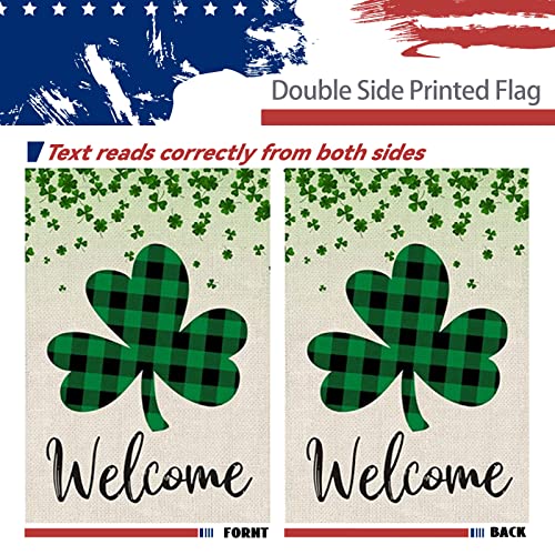 St Patrick's Day Garden Flag Shamrock Clover Welcome Double-Sided 3Ply 12.5 x 18 Inch Happy Saint Patty's Day Irish Small Mini Flag Outdoor Decoration (B)