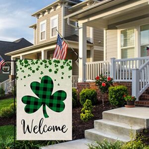 St Patrick's Day Garden Flag Shamrock Clover Welcome Double-Sided 3Ply 12.5 x 18 Inch Happy Saint Patty's Day Irish Small Mini Flag Outdoor Decoration (B)