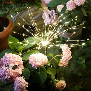 iebiyo outdoor decorations fireworks lights for garden, 4 pack 120 led solar powered fireworks lights, 8 modes copper wire waterproof landscape sparkles light for fence, path, wedding, patio