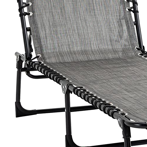 Outsunny Reclining Chaise Lounge Chair, Portable Sun Lounger, Folding Camping Cot, with Adjustable Backrest and Removable Pillow, for Patio, Garden, Beach, Grey