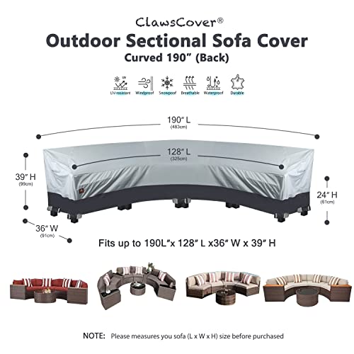 6-8 Seater 190" Curved Outdoor Patio Sectional Sofa Couch Covers Waterproof Heavy Duty Fadeless 600D Weatherproof Garden Outside Sectional Set Furniture Cover,190"/128"Lx36"Wx39"/24"H