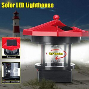 WDFS Solar Powered Lighthouse,Solar LED Rotating Lighthouse,Rotating Outdoor Waterproof LED Solar Light Tower Decorative for Garden Lawn Patio Yard