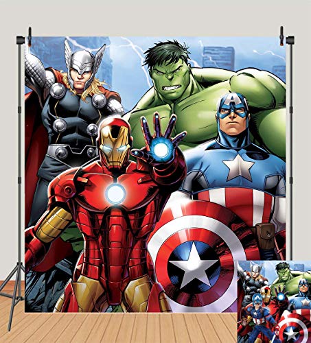 Avengers Backdrops Superhero Boys Kids Birthday Party Background Supercity Cospaly Baby Shower Banner Photography Cake Table Decoration Supplies Photo Studio Booth Props 6x6ft