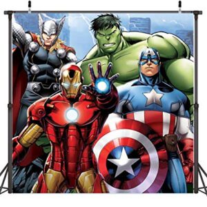 Avengers Backdrops Superhero Boys Kids Birthday Party Background Supercity Cospaly Baby Shower Banner Photography Cake Table Decoration Supplies Photo Studio Booth Props 6x6ft