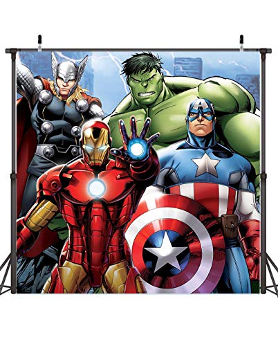 Avengers Backdrops Superhero Boys Kids Birthday Party Background Supercity Cospaly Baby Shower Banner Photography Cake Table Decoration Supplies Photo Studio Booth Props 6x6ft