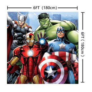 Avengers Backdrops Superhero Boys Kids Birthday Party Background Supercity Cospaly Baby Shower Banner Photography Cake Table Decoration Supplies Photo Studio Booth Props 6x6ft