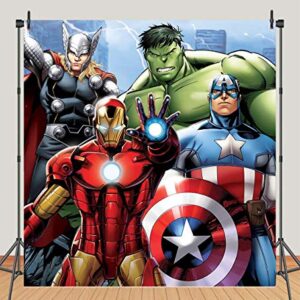 Avengers Backdrops Superhero Boys Kids Birthday Party Background Supercity Cospaly Baby Shower Banner Photography Cake Table Decoration Supplies Photo Studio Booth Props 6x6ft