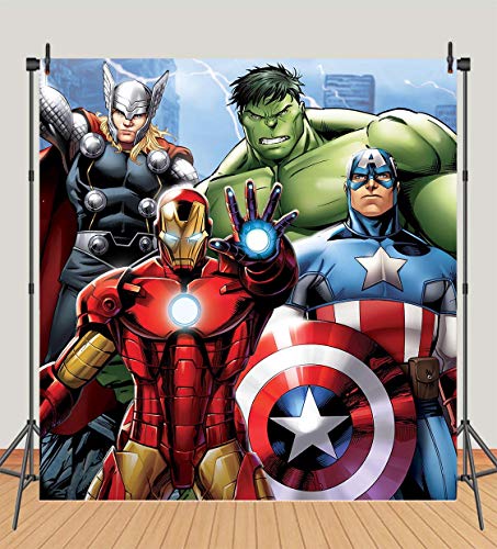 Avengers Backdrops Superhero Boys Kids Birthday Party Background Supercity Cospaly Baby Shower Banner Photography Cake Table Decoration Supplies Photo Studio Booth Props 6x6ft