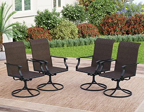 PHI VILLA High Back Outdoor Rattan Dining Chairs Set of 4 Pieces Wicker Swivel Dining Chairs for Outside Heavy Duty Wicker Patio Furniture Sets Bistro Chairs for Garden,Backyard,Lawn(4 Pieces)