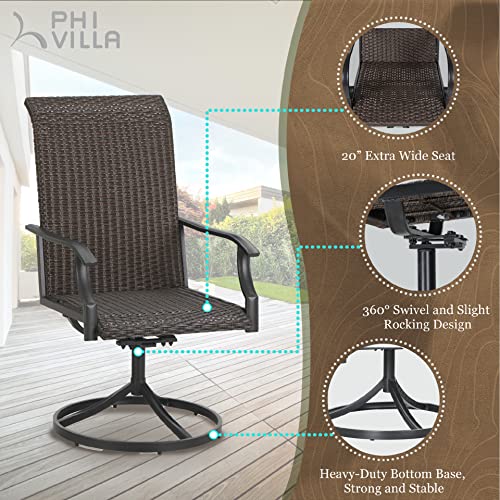 PHI VILLA High Back Outdoor Rattan Dining Chairs Set of 4 Pieces Wicker Swivel Dining Chairs for Outside Heavy Duty Wicker Patio Furniture Sets Bistro Chairs for Garden,Backyard,Lawn(4 Pieces)