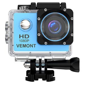 vemont action camera, 1080p 12mp sports camera full hd 2.0 inch action cam 30m/98ft underwater waterproof camera with mounting accessories kit