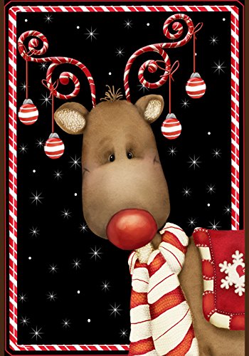 Toland Home Garden 111238 Candy Cane Reindeer Christmas Flag 12x18 Inch Double Sided Christmas Garden Flag for Outdoor House Winter Flag Yard Decoration