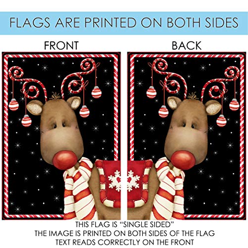 Toland Home Garden 111238 Candy Cane Reindeer Christmas Flag 12x18 Inch Double Sided Christmas Garden Flag for Outdoor House Winter Flag Yard Decoration